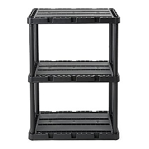 Gracious Living 3 Shelf Knect-A-Shelf Solid Light Duty Storage Unit 24 x 12 x 33 Organizer System for Home, Garage, Basement, and Laundry, Black