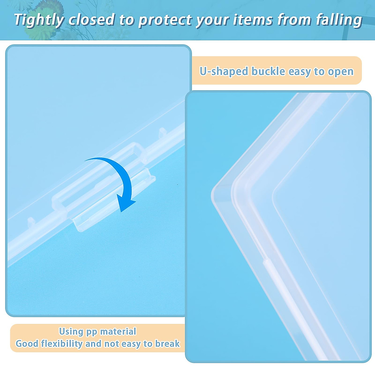 Lemecima A4 Clear File Portable Project Case Plastic Scrapbook Paper Storage Box with Handle Document Case Photo Storage Containers for Magazines Stamps Photos Art Craft,12.4 x 8.6 x 0.8 in(4 Pcs)