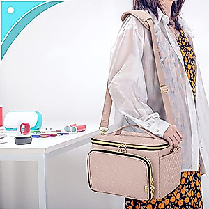 Luxja Carrying Case Compatible with Cricut Joy and Easy Press Mini, Carrying Bag with Supplies Storage Sections, Pale Rose