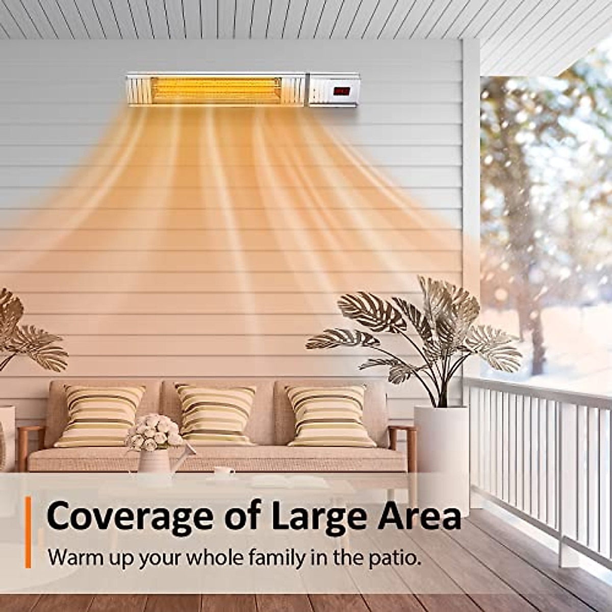 Patio Heater-Air Choice Electric Infrared Heater 1500W Wall Mounted Indoor Outdoor, Quiet Instant Heating with LCD Display Remote Control Full Protection, Space Heater for Large Room Garage Backyard