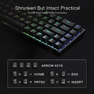 Redragon K631 Castor 65% Wired RGB Gaming Keyboard, 68 Keys Hot-Swappable Compact Mechanical Keyboard w/100% Hot-Swap Socket, Free-Mod Plate Mounted PCB & Dedicated Arrow Keys, Quiet Red Linear Switch