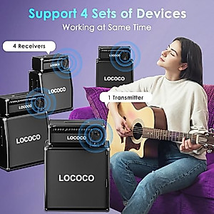 Wireless Guitar System: 164 Feet Range Wireless Transmitter Receiver - UHF 4 Channels Rechargeable Audio, 220° Rotatable Plug Design for Guitar Bass and Electric Instruments.(Black)