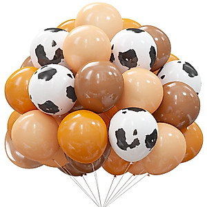 60pcs Western Party Decorations Cow Balloons - 12" Brown Cow Print Cowboy Balloons for Highland Cow Cowboy Baby Shower Farm Birthday Party Decoration Supplies