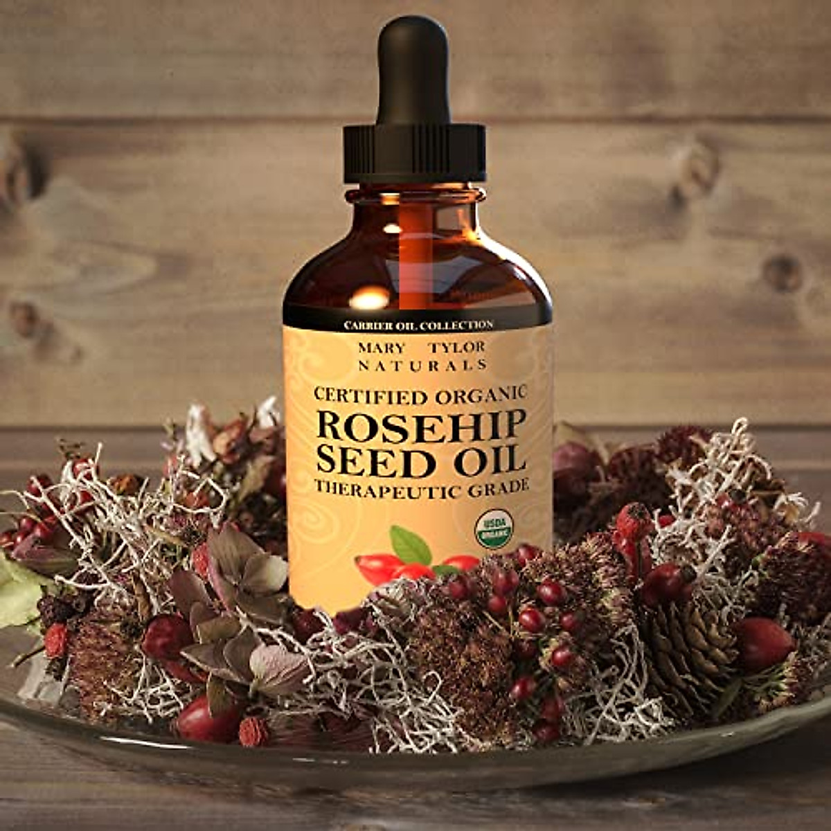Mary Tylor Naturals Organic Rosehip Seed Oil 4 oz — USDA Certified Cold Pressed, Unrefined 100% Pure Rose Hip oil, Natural Moisturizer