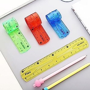Thereisno 2 Pieces Color Flexible Rulers Soft Bendable Plastic Rulers Duals Scale Bendable Flexible Rubber Rulers Clear Straight Ruler 2 Pieces Flexible Ruler Hanging Pendant