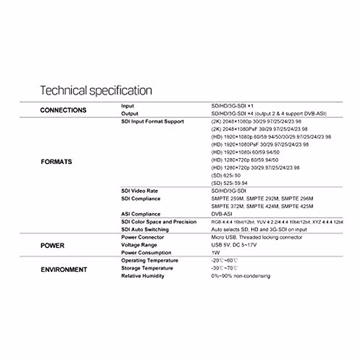 AVMATRIX SD1141 1x4 3G-SDI Reclocking Distribution Amplifier; Automatically Detects SD, HD and 3G-SDI; 4 Buffered and Re-clocked Outputs; 3G/HD/SD-SDI Multi-rate Signal Processing
