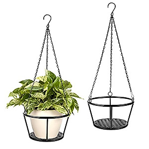 ARTORA 2 Pack Metal Plant Hanger, Modern Plant Hanging Basket Decorative Black Plant Pot Holder Flower Planter Hanging Chain for Balcony Porch Indoor Outdoor Home Decor (Black 2PCS)