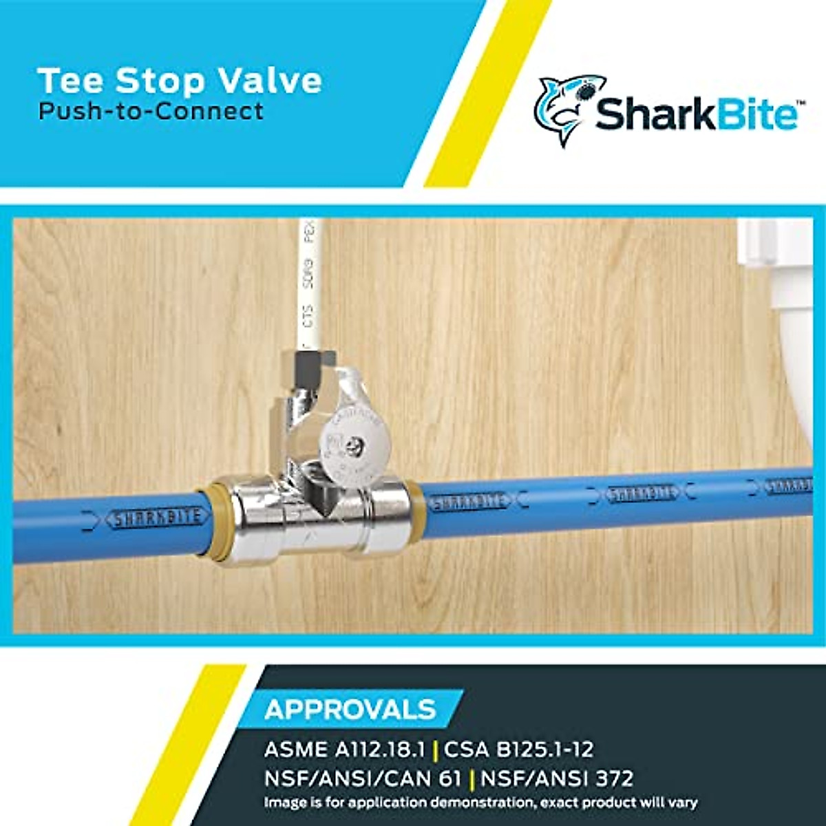 SharkBite 1/2 x 1/2 x 1/4 Inch Compression Tee Stop Valve, Push to Connect Brass Plumbing Fitting, PEX Pipe, Copper, CPVC, PE-RT, HDPE, 24983A