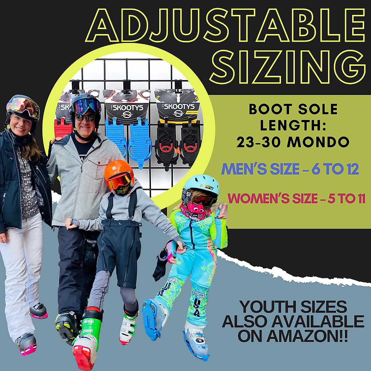 Ski Boot Traction Cleats - (Adult & Youth Sizes, Classic Version) - Adjustable Comfort Soles for Protection While Walking in Skiing Boots, for Men, Women, & Youth (Black, Adult)