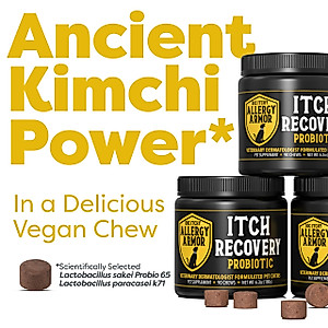 Doc Itchy: Allergy Armor Itch Recovery Probiotic | Dog Chews | Clinical-Strength, Medically Researched | Restore Gut & Skin Health | Effective for Allergy & Itch | Food Allergy Safe | Vegan | 90 Count