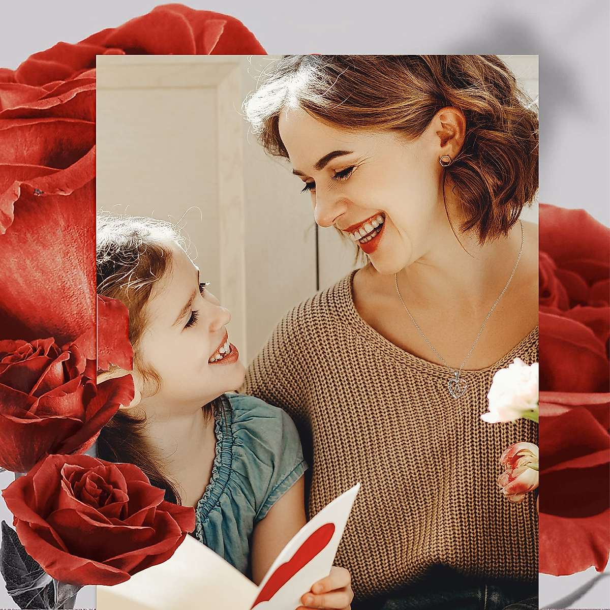 MONOZO Rose Heart Necklaces for Women Jewelry Gifts, Dainty Rose Love Letter Pendant Initial A Necklaces for Women Jewelry Mothers Day Anniversary Valentines Christmas Birthday Gifts for Women Trendy