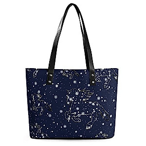 Womens Handbag Horses And Snowflakes Pattern Leather Tote Bag Top Handle Satchel Bags For Lady