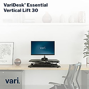 Vari - VariDesk Essential Vertical Lift 30 - Compact Two-Tier Standing Desk Converter for Monitor & Accessories - Height Adjustable Sit Stand Desk - Home Office Monitor Riser - 30" Wide, Black