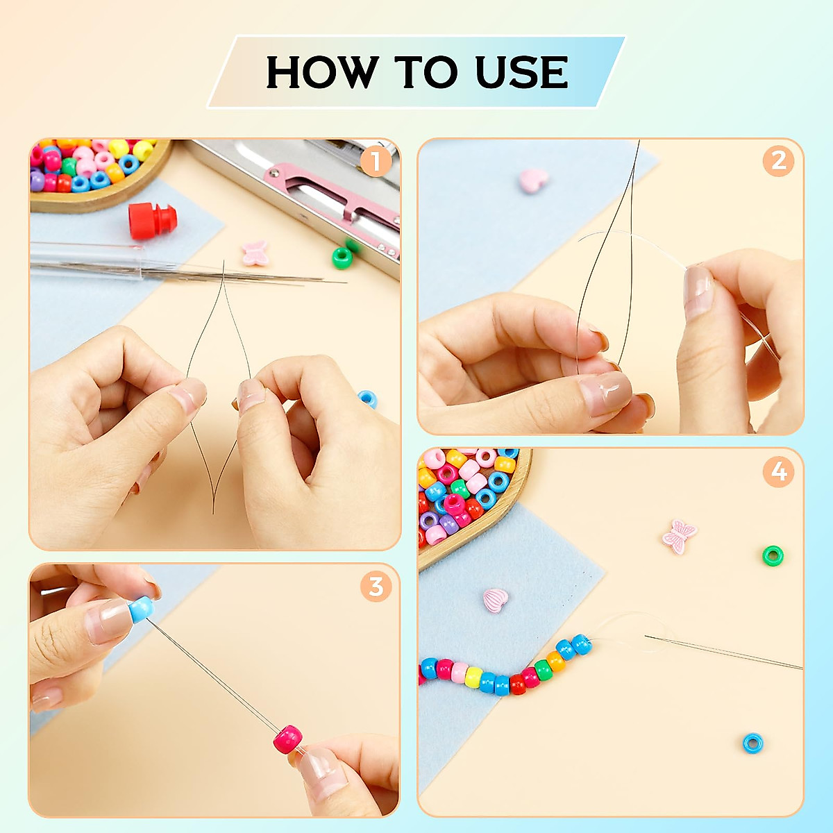 FIVEIZERO 21 Pieces Beading Needles Set, 6 Sizes Seed Beads Needles Big Eye Beading Needles Collapsible Beading Needles Set for Jewelry Making