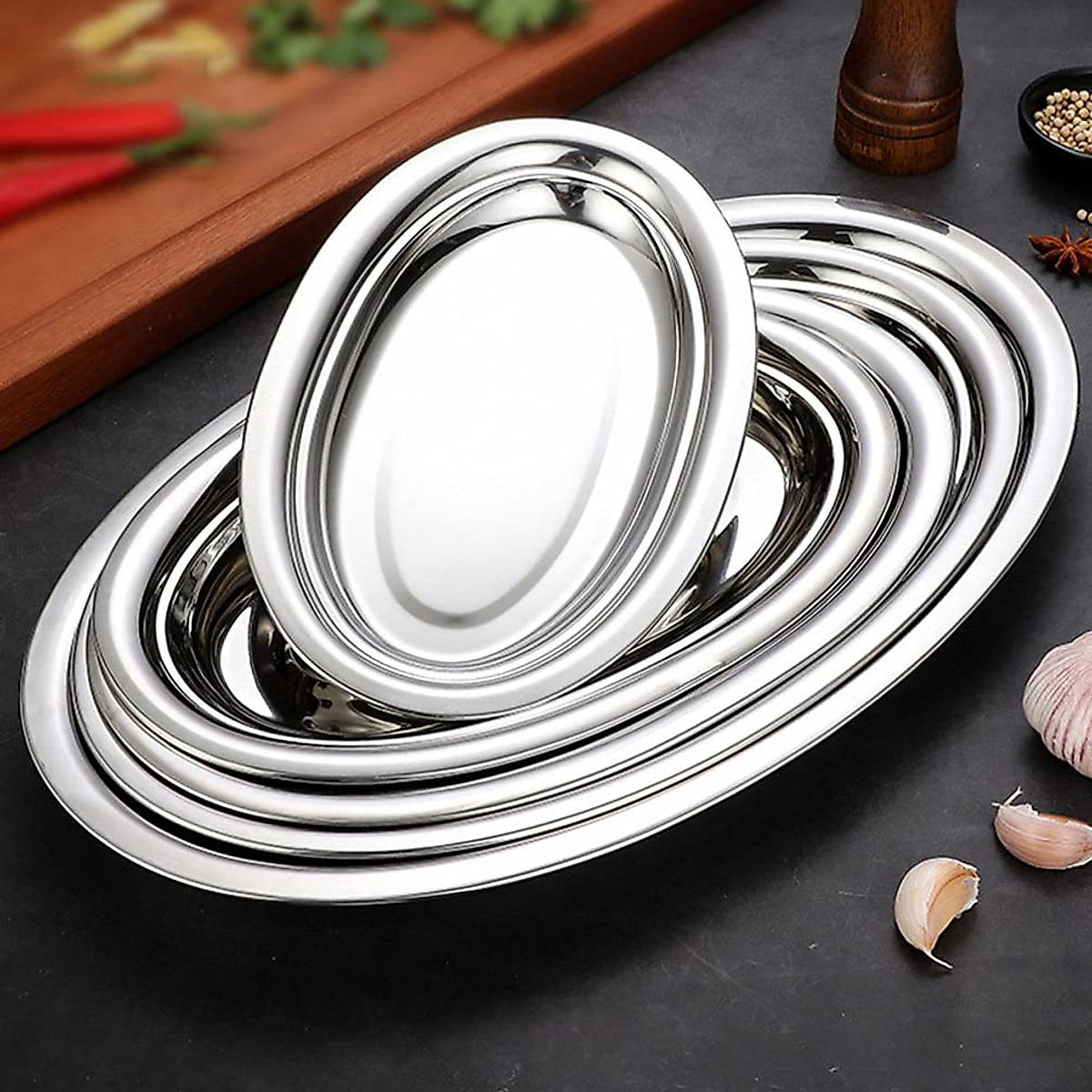 Hemoton 2pcs Dinner Plate Camping Dishes & Utensils Kids Food Tray Sushi Tray Mixing Bowls Sushi Plate Oval Plates Stainless Steel Pastry Serving Tray Home Snack Dish Oval Fries Plate Disc
