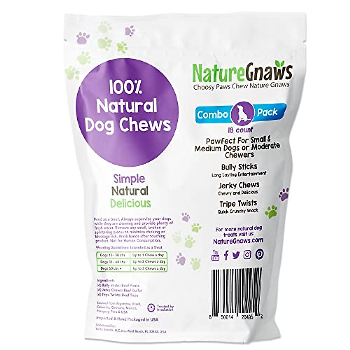 Nature Gnaws Premium Dog Chew Variety Pack - Tripe Twists, Beef Jerky and Bully Sticks for Dogs - Long Lasting Dog Chew Treats - Rawhide Free Dental Bones
