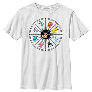 Pokemon Boys EEVEE EVOLUTION TAROT CARD Short Sleeve Tee Shirt, White, Youth Medium