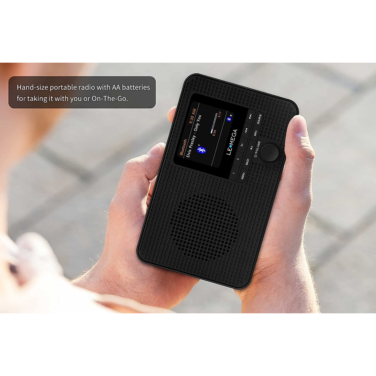 LEMEGA IR1 Portable WiFi Internet Radio,FM Digital Radio,Bluetooth Speaker,Dual Alarms Clock,Sleep Snooze Timer,40 Presets, Headphone-Output,Colour Display,Batteries or Mains Powered – Black Finish