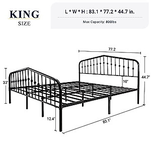 Allewie King Size Metal Platform Bed Frame with Chic Headboard and Footboard, Modern Design with Large Storage Space, No Box Spring Needed, Easy Assembly, Black