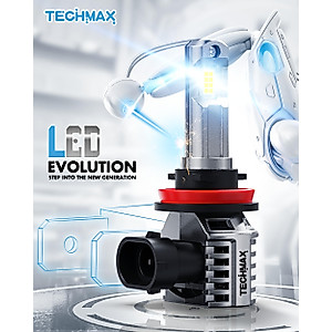 TECHMAX H8/H9/H11 Bulb, Fog Light Bulb 20000LM Bright 6500K Windless Direct Insertion Plug and Play Halogen Replacement, Pack of 2