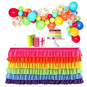 Rainbow Table Skirt Table Cloth for Rectangle or Round Table, 6 Layers Tulle Table Skirt for Kids Girls Birthday Wedding Baby Shower Unicorn Party Fiesta Home Decor (6ftx30in)