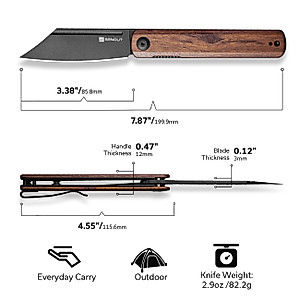 SENCUT Bronte Folding Pocket Knife with Front Flipper Opener, 3.38 Inch Blade Cuibourtia Wood Handle with Black Stonewashed 9Cr18MoV Blade SA08E