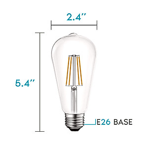 LUXRITE Vintage LED Edison Bulb 60W Equivalent, ST19 ST58, 2700K Warm White, 550 Lumens, Dimmable LED Filament Bulb 5W, Clear Glass, UL Listed, E26 Medium Base (4 Pack)