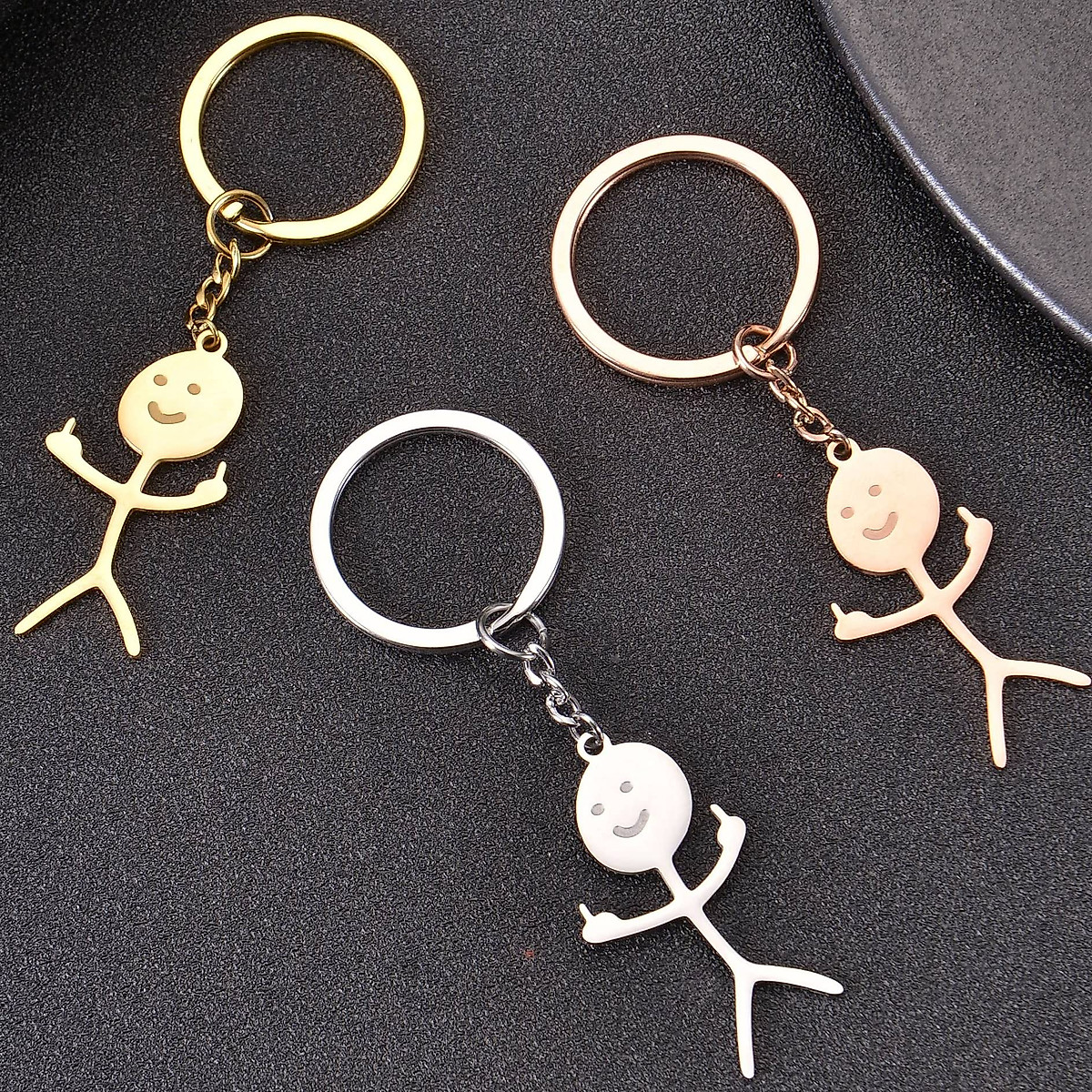Pendantify Funny Middle Finger Doodle Keychain | Flip Off Doodle Keychain | Smiley Stickman Matchstick Doodle Keychain (Silver)
