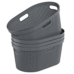 Dehouse 40 L Large Plastic Laundry Basket with Handles, 4 Pack Plastic Clothes Laundry Basket, 22.44" L x 14.96" W x 10.31" H, Gray