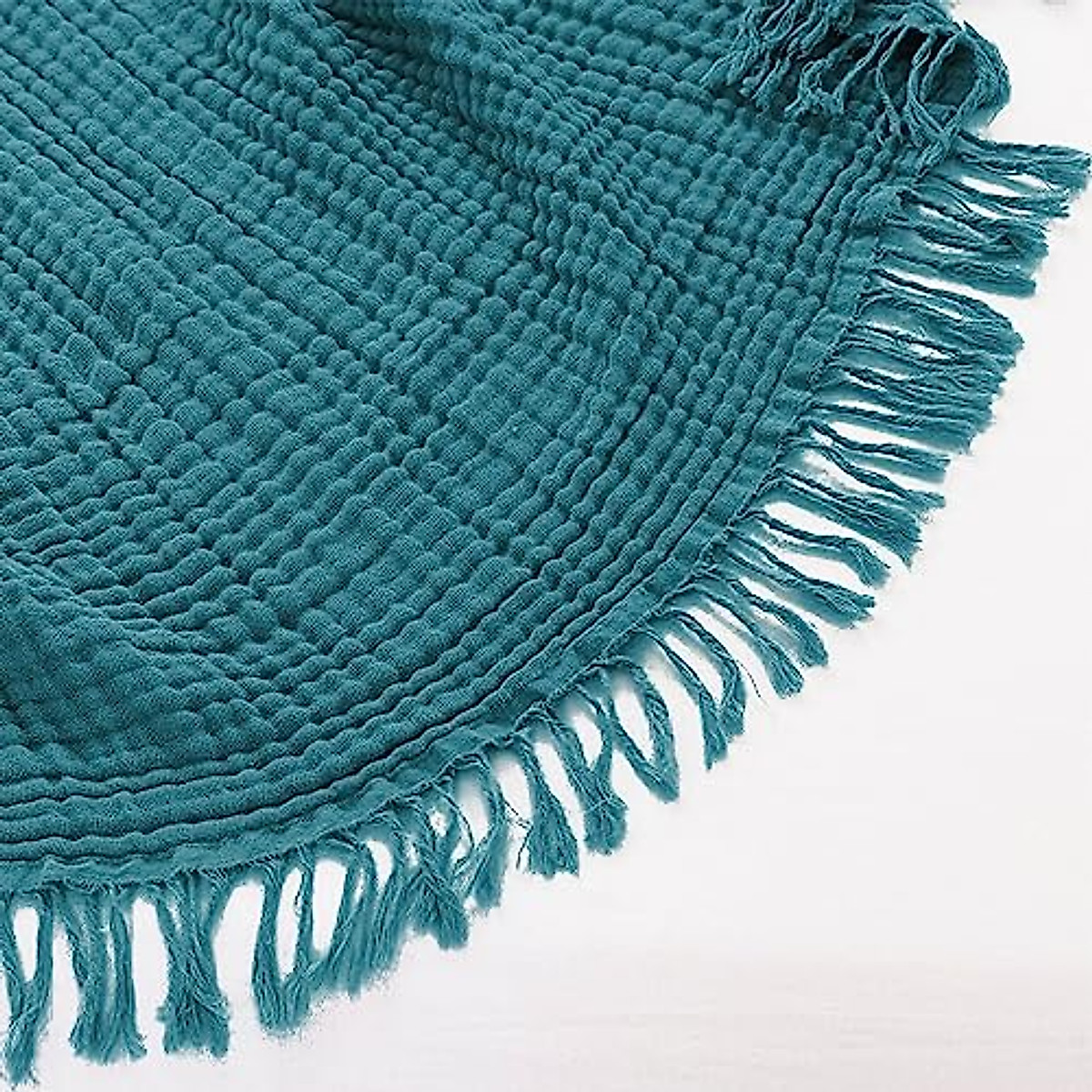 Muslin Throw Blanket, 4-Layer Soft & Breathable Gauze Summer Throw Blanket for Bed, Couch, 50"X60" Lightweight Teal Throw Blanket with Tassels, All Season