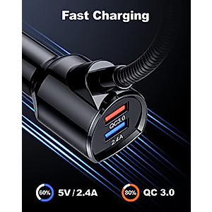 Bluetooth FM Transmitter (Upgraded Version) in-Car Wireless Radio Adapter Kit W 1.8" Color Display Hands-Free Call QC3.0 and Smart 2.4A Dual USB Ports, AUX Input/Output, TF Card MP3 Player