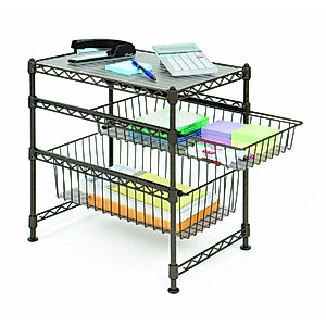 Seville Classics Stackable 3-Tier Sliding Double Basket Cabinet Organizer with Bonus Liners, 11.5" W x 17.5" D x 18.5" H, Satin Bronze