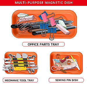 WXTOOLS 6 Pcs Orange Magnet Screw Tray (3.6" x 2.4" / 5.9" x 2.5" Square), Magnetic Parts Holder Mechanic Tray Magnetic Socket Trays, Ideal Screw Magnet Holder Magnetic Tray Set for DIY Handyman