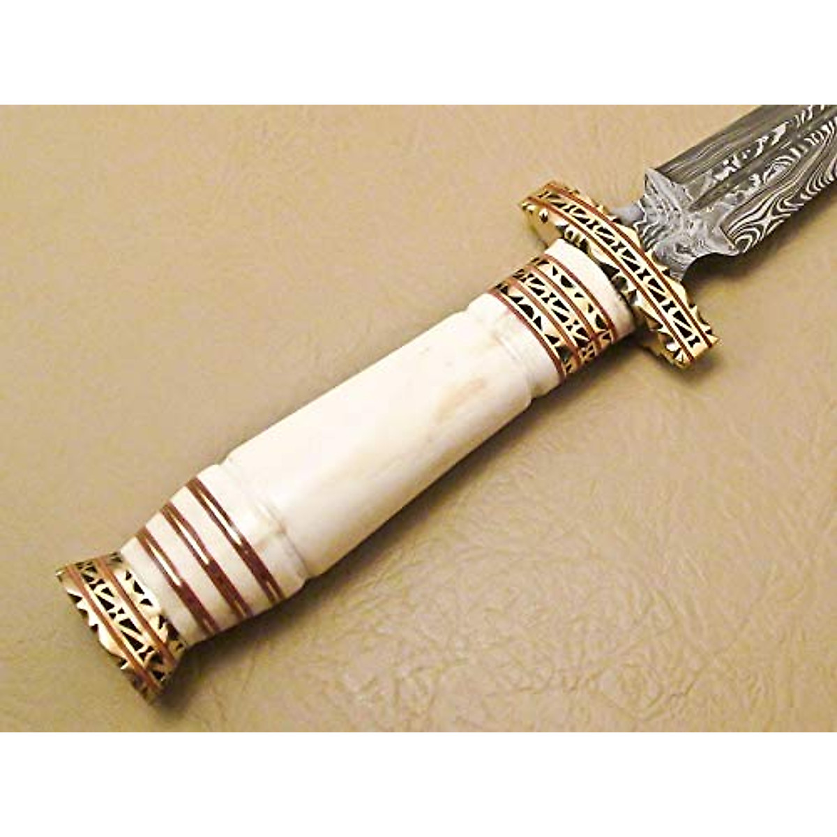 Skokie Knives Hand Made Damascus Steel Hunting Dagger Knife Handle Original Camel Bone with Perfect Grip