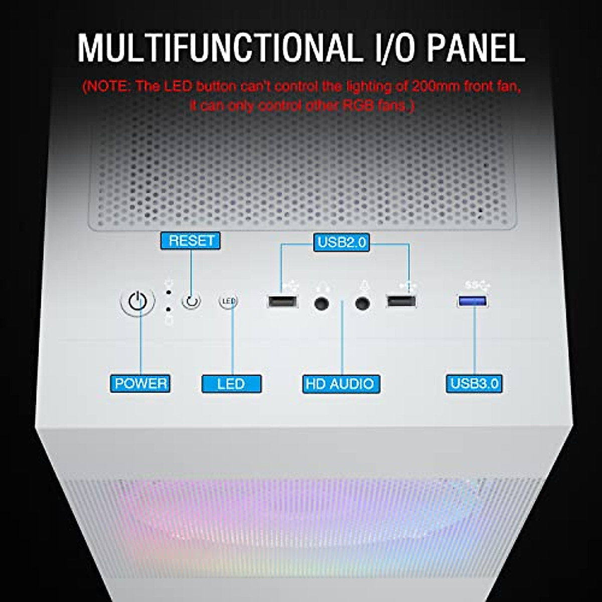 Vetroo M01 Compact M-ATX Mesh Gaming Pc Case, Pre-Installed 200mm Rainbow Fan, Door Opening Tempered Glass Panel Design, Air-Water Cooling Ready