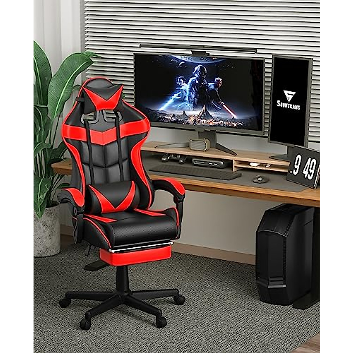 Soontrans Red Gaming Chairs with Footrest,Racing Gaming Chair,Computer Gamer Chair,Ergonomic Game Chair with Adjustable Headrest and Lumbar Support