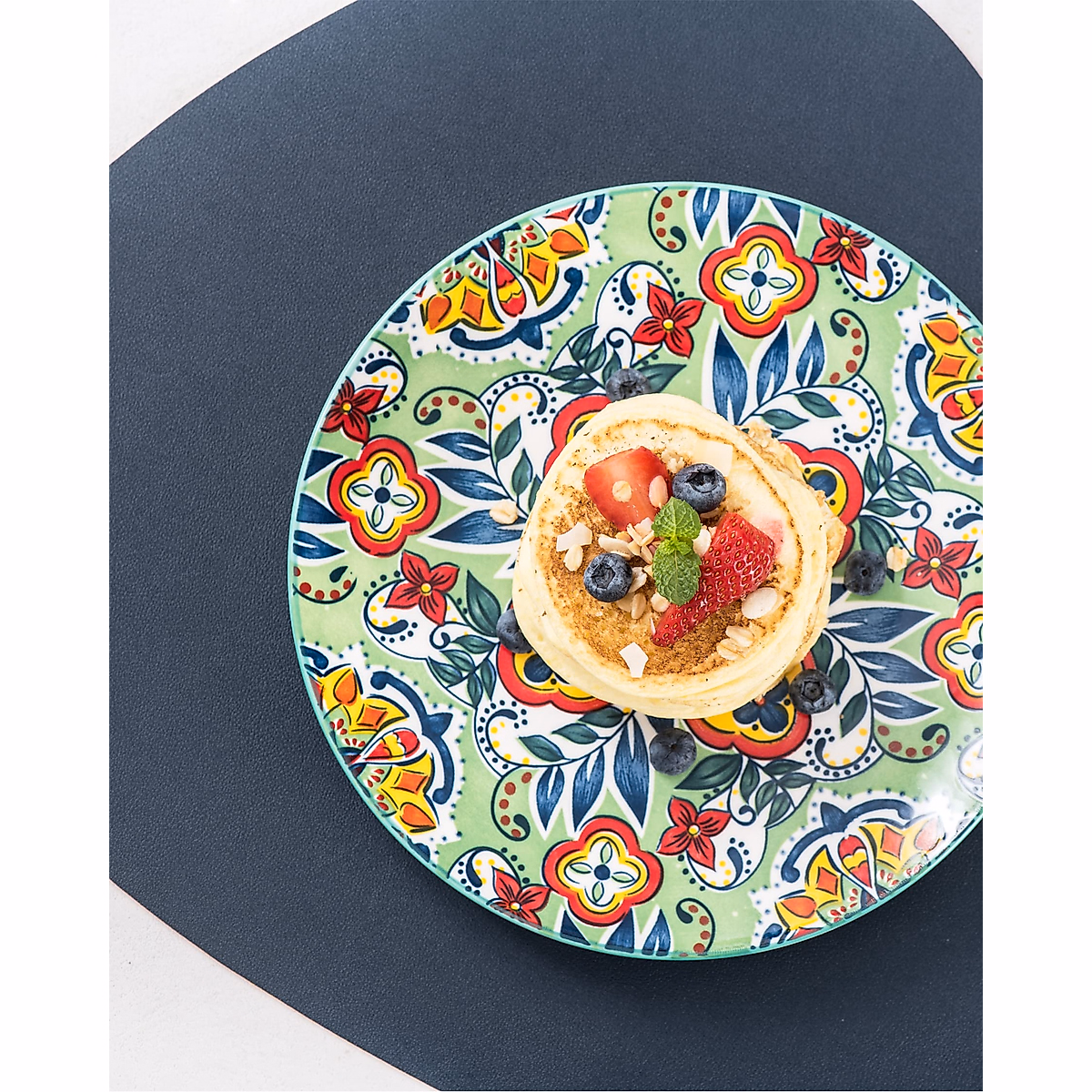 Dessert, Salad Plate Set 8.7 Inch, Colorful Ceramic Plates for Pasta, Appetizer, Snacks - Serving Dishes for Thanksgiving & Christmas, Dishwasher & Microwave Safe, Set of 6 - Bohemian Style