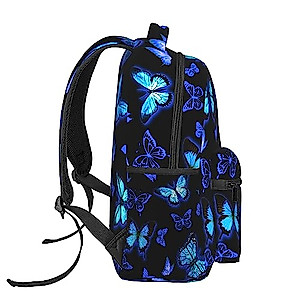 HURJIAA Butterfly Backpack Casual Canvas Backpacks Blue Butterfly Bookbag Laptop Daypack For Toddler Teen Boys Girls Women Men Gifts