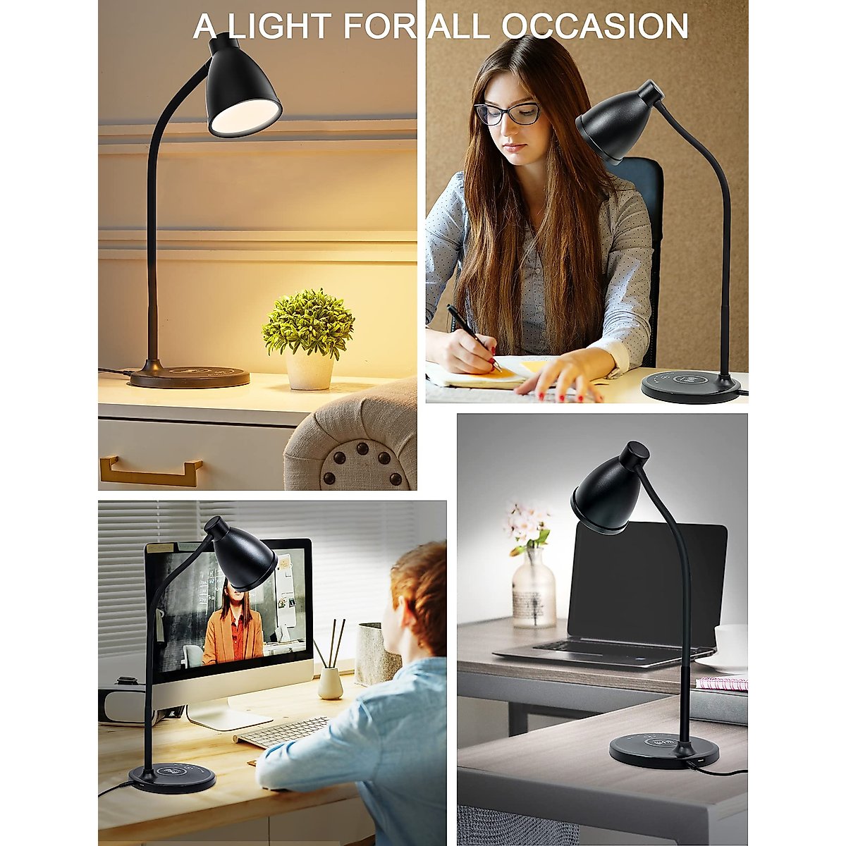 Libreath Desk Lamp with USB Charging Port Table Lamp Wireless Charger Dimmable Dorm Lamp 5 Colors 7 Brightness Levels Touch Bedside Table Lamps Gooseneck Reading Light for Home Office