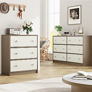 Nicehill 3 Drawer Dresser, Nightstand for Bedroom with Drawers, Small Dresser Bedside Table Chest of Drawers for Bedroom, Hallway, Entryway, Closets,Kids' Room(Light Wood Grain and White)