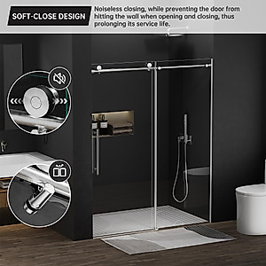 Frameless Sliding Shower Door 56-60 in W x 75 in H,Frameless Shower Door with 5/16" (8mm) Clear Tempered Glass,Silent Soft-Close Design,Brushed Nickel
