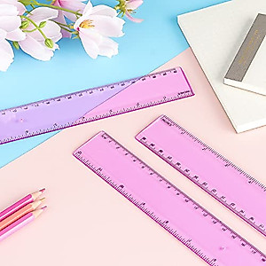 Color Plastic Ruler Straight Ruler Measuring Tool 12 Inch Ruler Set Rulers Bulk 3 Pack(Pink)