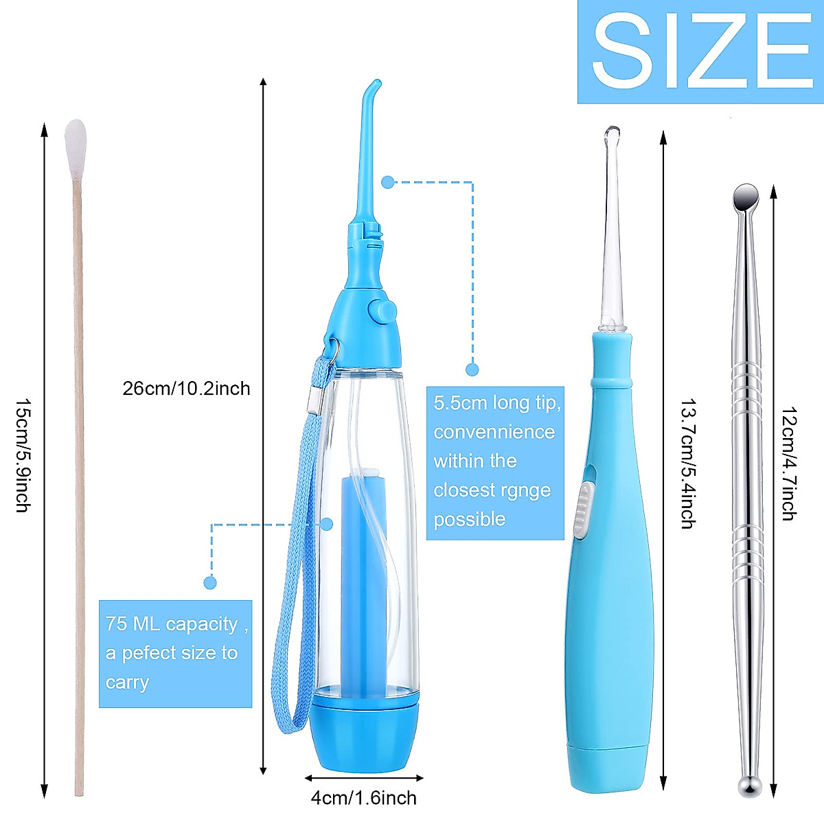 Nuanchu Tonsil Stone Remover Set, 1 Manual Pump Type Low Pressure Irrigator Oral, 1 Tonsil Stone Remover with LED Light, 1 Stainless Steel Removal Tool and 100 Long Swab