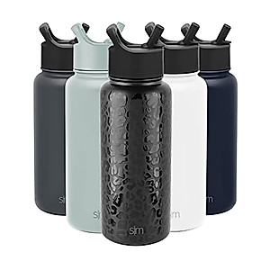Simple Modern Water Bottle with Straw Lid Vacuum Insulated Stainless Steel Metal Thermos Bottles | Reusable Leak Proof BPA-Free Flask for Gym, Travel, Sports | Summit Collection | 32oz, Black Leopard