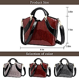 Womens Fashion Handbags Patent Leather Elegant Tote Crossbody Shoulder Bag Top Handle Bags (Red)