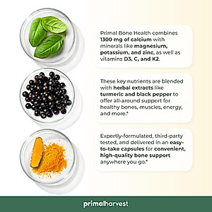 Calcium Carbonate Bone Health Complex by Primal Harvest for Men and Women with Calcium, Magnesium, Zinc, Manganese, Potassium, and L-Carnitine