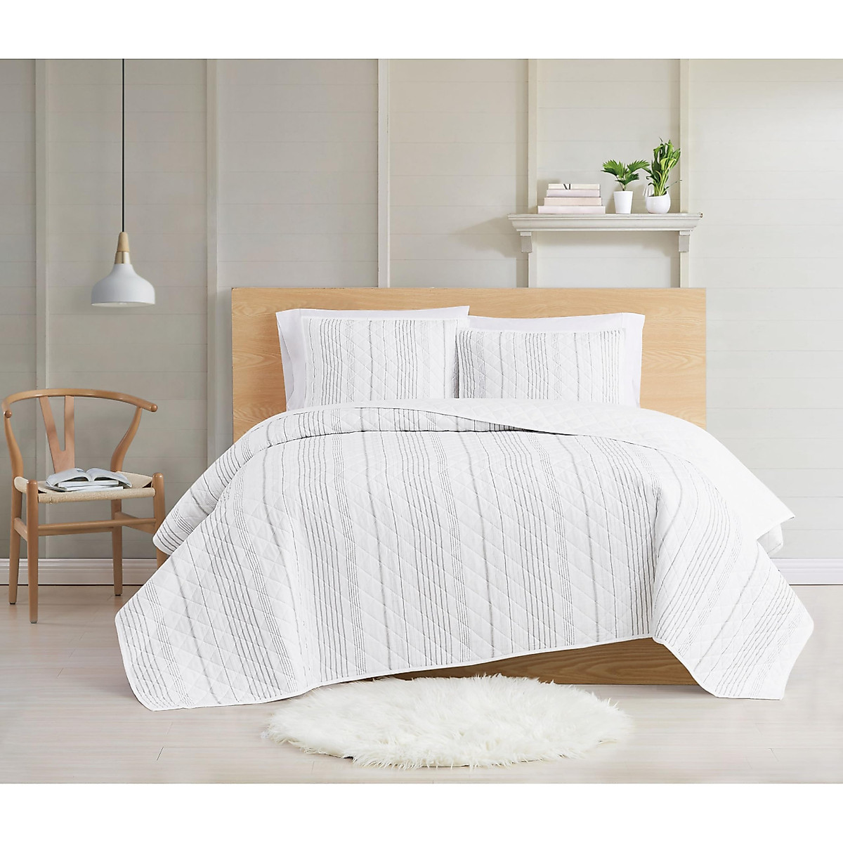 Cottage Classics Warm Hearth Stripe Quilt Set, Full/Queen, Tan 3