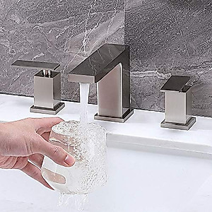 KINGO HOME Widespread 3 Hole 2 Handle Brushed Nickel Bathroom Faucet, Modern Vanity Basin Bathroom Sink Faucet