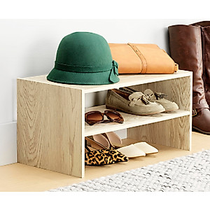 Whitmor Wood Stackable 2-Shelf Shoe Rack, White Oak, 24 inches