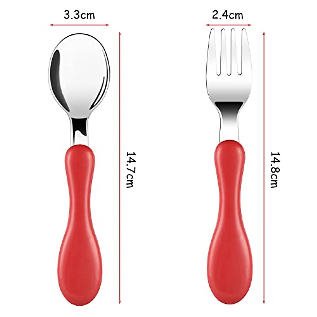 Vicloon Toddler Utensils, 6 Pcs Stainless Steel Baby Forks and Spoons Silverware Set, Children Safe Spoons and Forks with Flat Handle, Baby Feeding Cutlery, Dishwasher Safe (Yellow Red Blue)